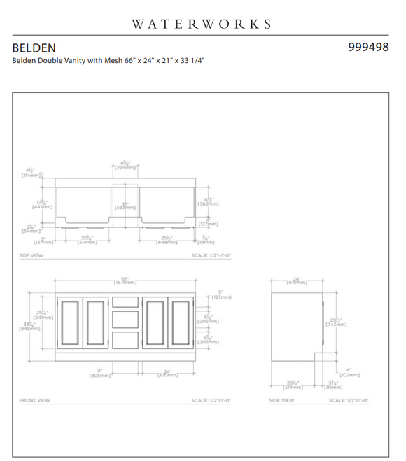 Waterworks Belden Double Vanity with Nickel Mesh 66" x 24" x 33 1/4" i ...