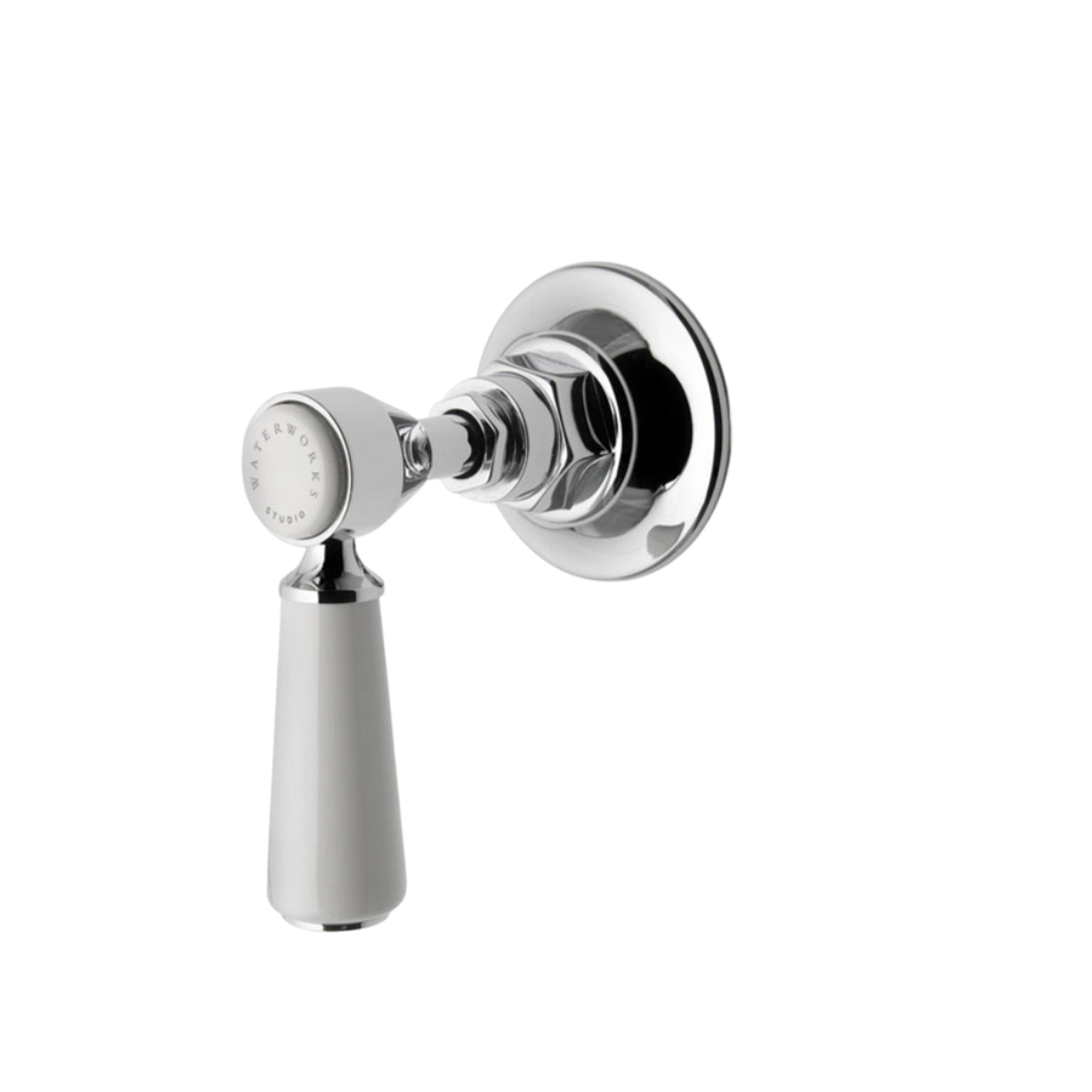Waterworks Highgate Volume Control Valve Trim with White Porcelain Lev ...