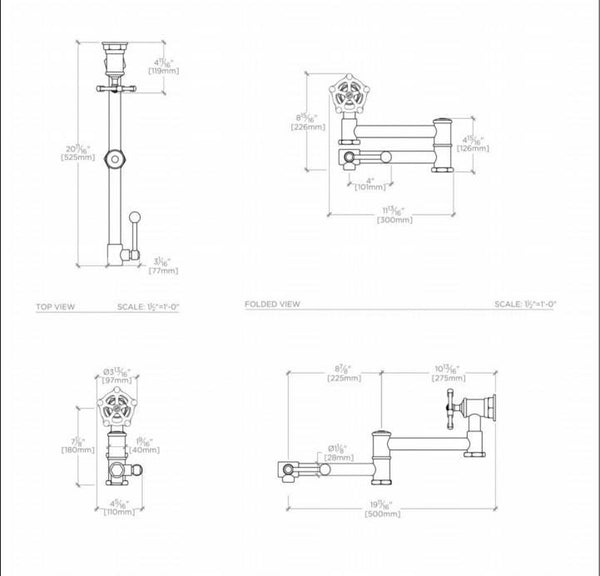 Waterworks Regulator Wall Mounted Articulated Pot Filler with Metal Wh